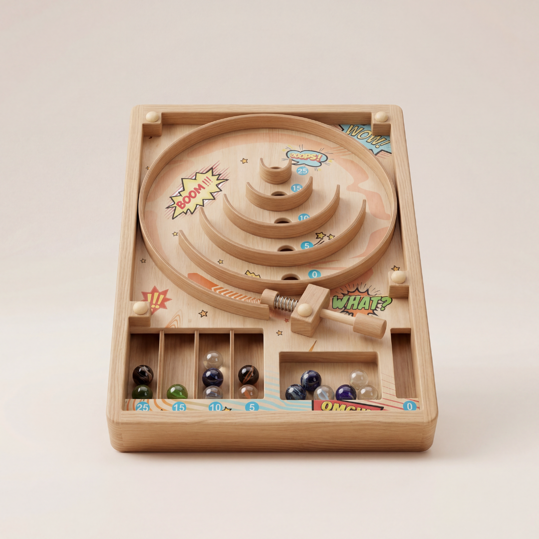 Wooden Pinball Game for Kids Montessori Marble Arcade Toy Ball Shootin ...